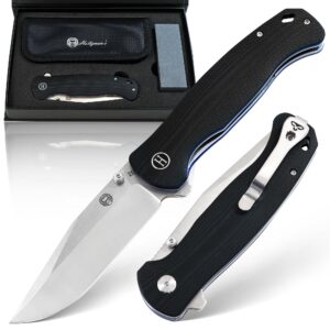 holtzman's gorilla survival 'wrangler' folding knife featuring d2 steel blade with g10 handle in gift box set (silver+blue)