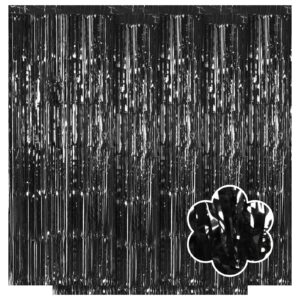 ohiyoo 5 pack 3.2ft x 9.8ft black foil fringe backdrop curtains metallic tinsel curtain fringe backdrop streamer for birthday party decoration baby shower wedding halloween christmas party decor