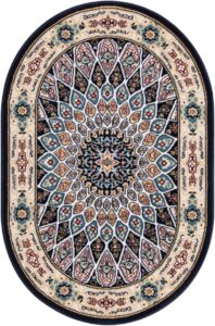 rugs.com rabia collection rug – 2' 2 x 3' oval navy blue low rug perfect for living rooms, large dining rooms, open floorplans