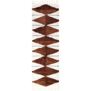 nuLOOM Kali Geometric 2x12 Runner Shag Rug for Living Room Bedroom Dining Room Nursery Entryway Hallway Kitchen, Rust/Ivory