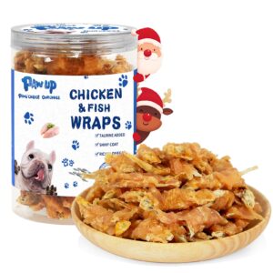 pawup dog treats chicken & fish, high in protein and omega-3, for large small dogs, 10.5 oz