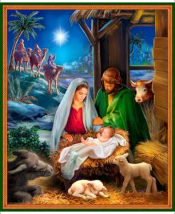 qt fabrics the newborn king 35.5" nativity panel multi