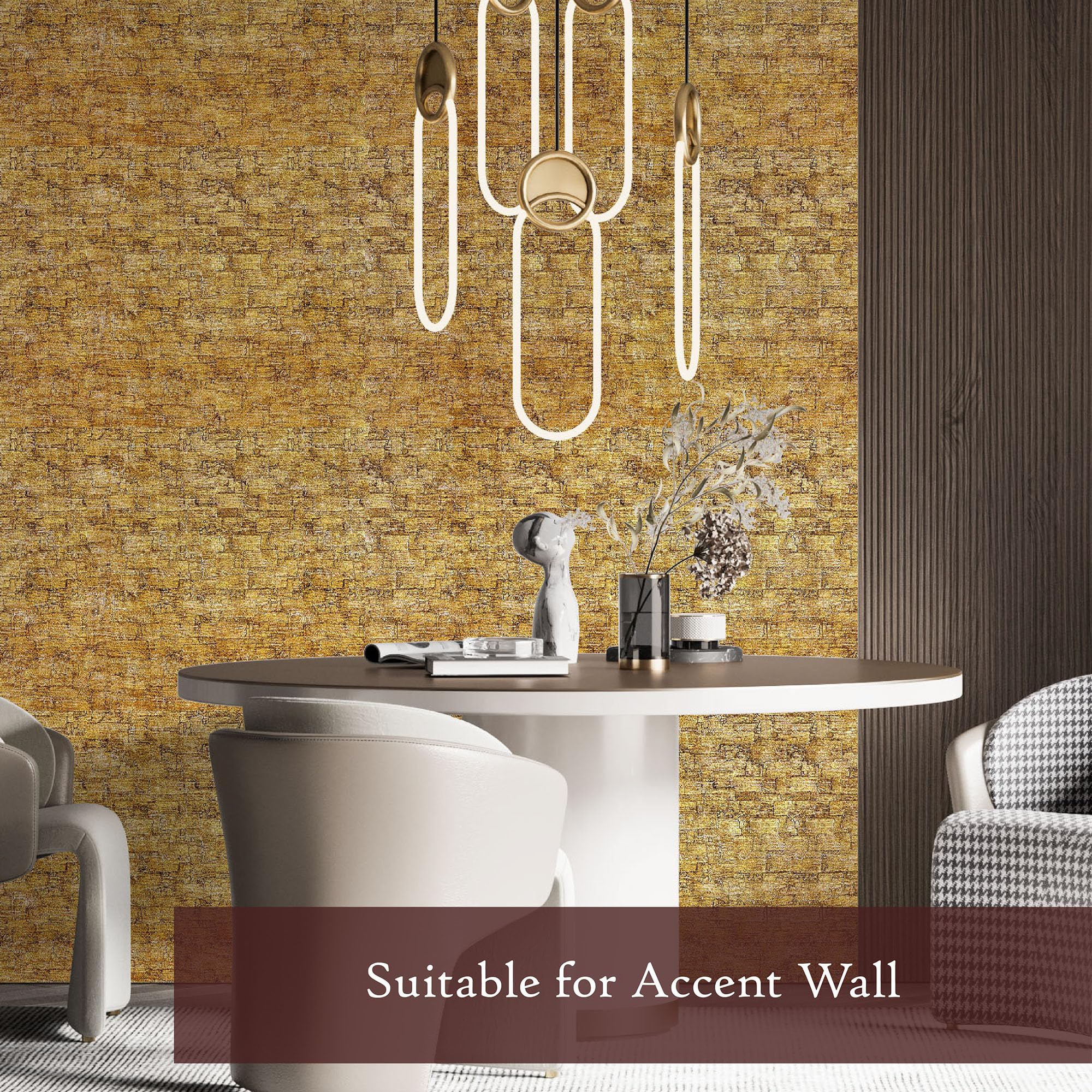 Gold Peel and Stick Wallpaper (15.7" x 118", Gold) Removable Textured Metallic Contact Paper Accent Home Décor for Apartments Cabinet Drawer Bookshelf Upcycling Furniture