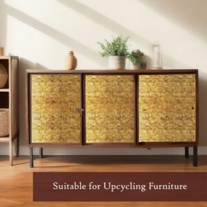 Gold Peel and Stick Wallpaper (15.7" x 118", Gold) Removable Textured Metallic Contact Paper Accent Home Décor for Apartments Cabinet Drawer Bookshelf Upcycling Furniture