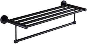 xhalery towel rack european black long 304 stainless steel double towel shelf oil rubbed bronze bath towel holder shelf wall mounted towel rail hotel hardware bathroom accessories(size:60c