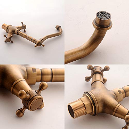 NOVOCE Kitchen Sink Faucet for Bar Farmhouse Commercial, Antique Bronze Bath Sink Faucets, Dual Handles Single Hole Hot Cold Water Mixer Crane, Kitchen Faucet (Color : Style a)