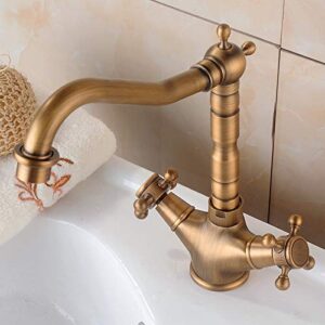 NOVOCE Kitchen Sink Faucet for Bar Farmhouse Commercial, Antique Bronze Bath Sink Faucets, Dual Handles Single Hole Hot Cold Water Mixer Crane, Kitchen Faucet (Color : Style a)