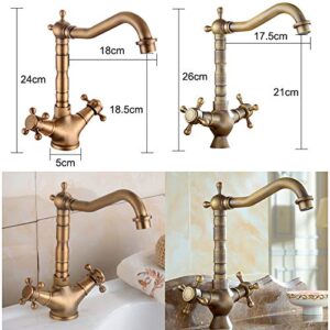 NOVOCE Kitchen Sink Faucet for Bar Farmhouse Commercial, Antique Bronze Bath Sink Faucets, Dual Handles Single Hole Hot Cold Water Mixer Crane, Kitchen Faucet (Color : Style a)