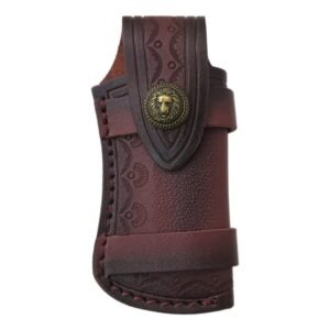 usonline911 hand made carved cow leather sheath for folding knife cover knife bag pouch belt clip, brown