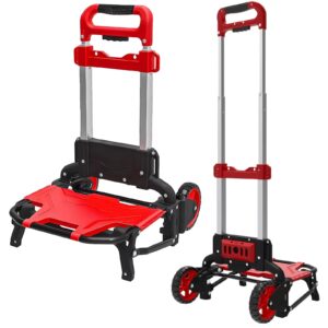 folding hand truck dolly upgrade 220 lbs capacity trolley cart with portable handle and tpr wheels