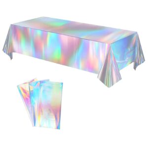 maitianguyou 3 pack iridescent tablecloth - disposable plastic table covers holographic foil iridescent birthday wedding bridal christmas holiday party decorations 54x108 inch (laser)