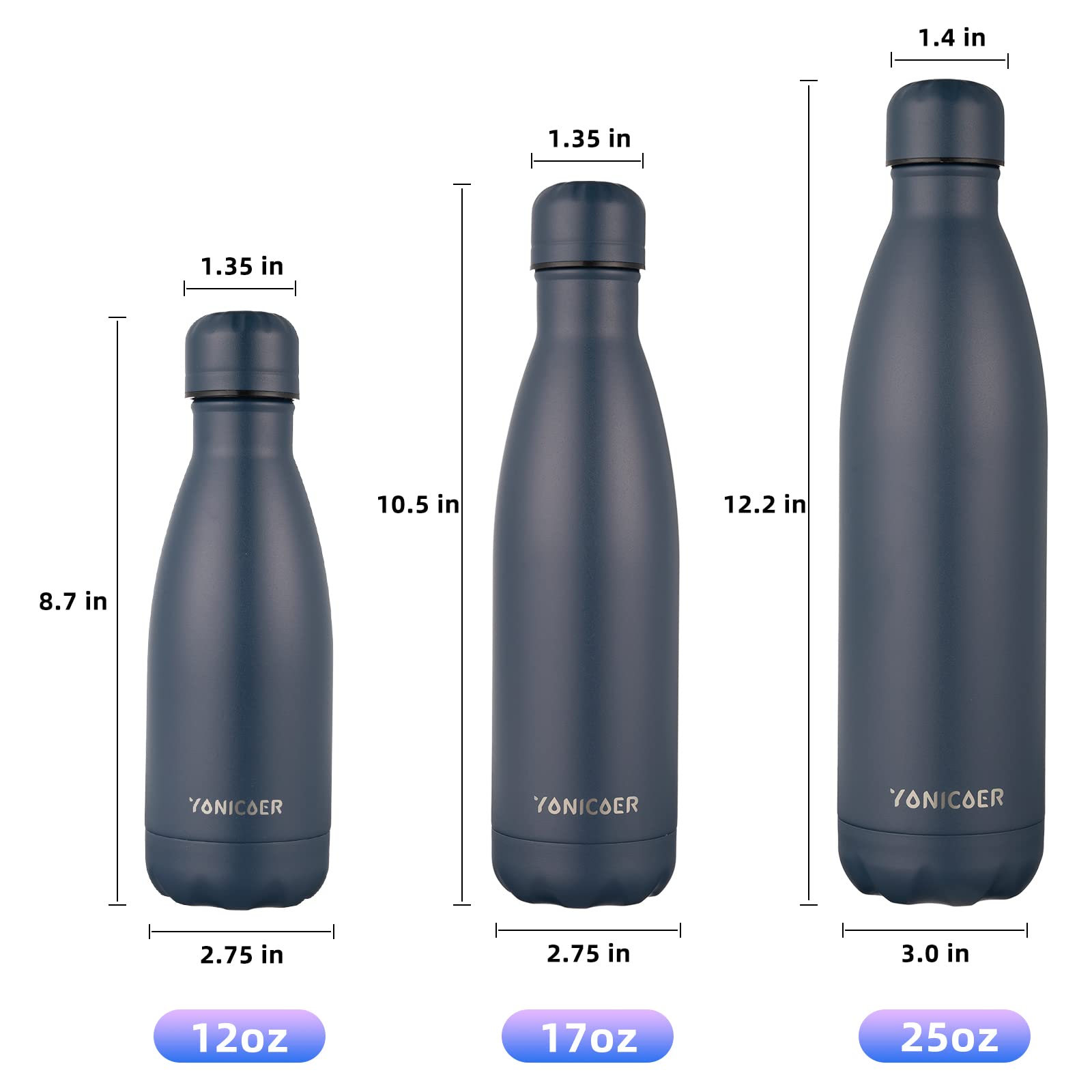 Insulated Water Bottle,YONICOER 12 OZ Double Walled Stainless Steel Metal Water Bottles, Vacuum Thermo Flasks for Daily Use, Sports, Gym, Travel,School