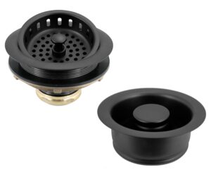 westbrass a2165-62 4-1/4" od post style large kitchen basket strainer with waste disposal flange and stopper drain set, 1-pack, matte black