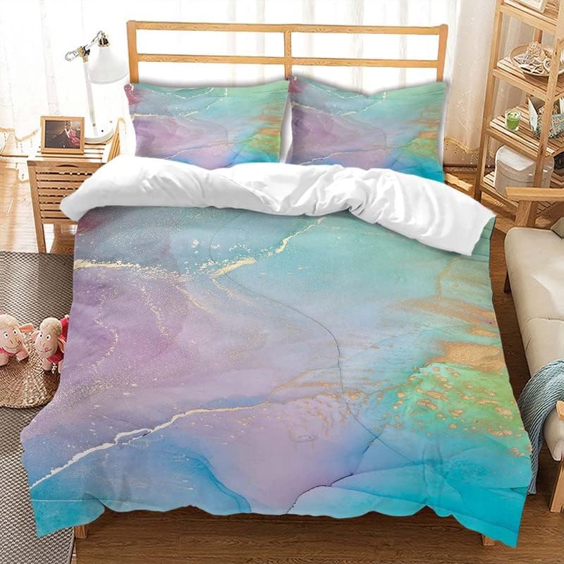 Jingzhang Marble Duvet Cover Sets 2Pcs，Elegant Blue Pink Marble Bedding Sets with Zipper Fresh Art Blue Pink Marble Microfiber Duvet Sets with 1 Pillow Sham,Twin Size