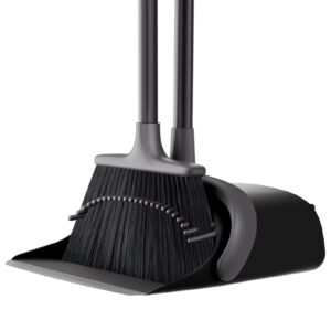 upgrade broom and dustpan set for home, 52'' long handle, standing dustpan and broom for kitchen office lobby floor