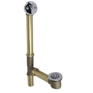 westbrass a79220cp 14" 20 gauge brass bath waste and overflow assembly with trip lever and grid drain cover, polished chrome