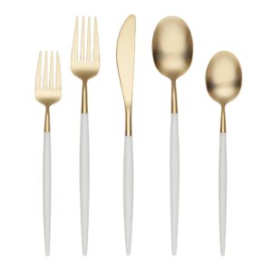 cambridge 306320ckg12ds mazzy gold with white-handle 20-piece flatware set