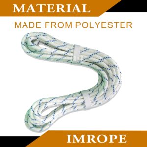 IMROPE 8mm Braided Polyester Rope Great for Clothes Line Drying and Swing, 7-Core Design, Durable and Strong for Indoor and Outdoor Use (White with Blue, 33 Feet)