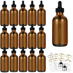 cyclemore 16 pack (120 ml) 4 oz amber glass boston bottles with glass eye droppers, glass dropper bottles for essential oils & lab chemicals & more liquids ideal for mom & friends