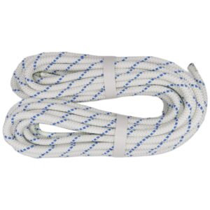 imrope 8mm braided polyester rope great for clothes line drying and swing, 7-core design, durable and strong for indoor and outdoor use (white with blue, 33 feet)