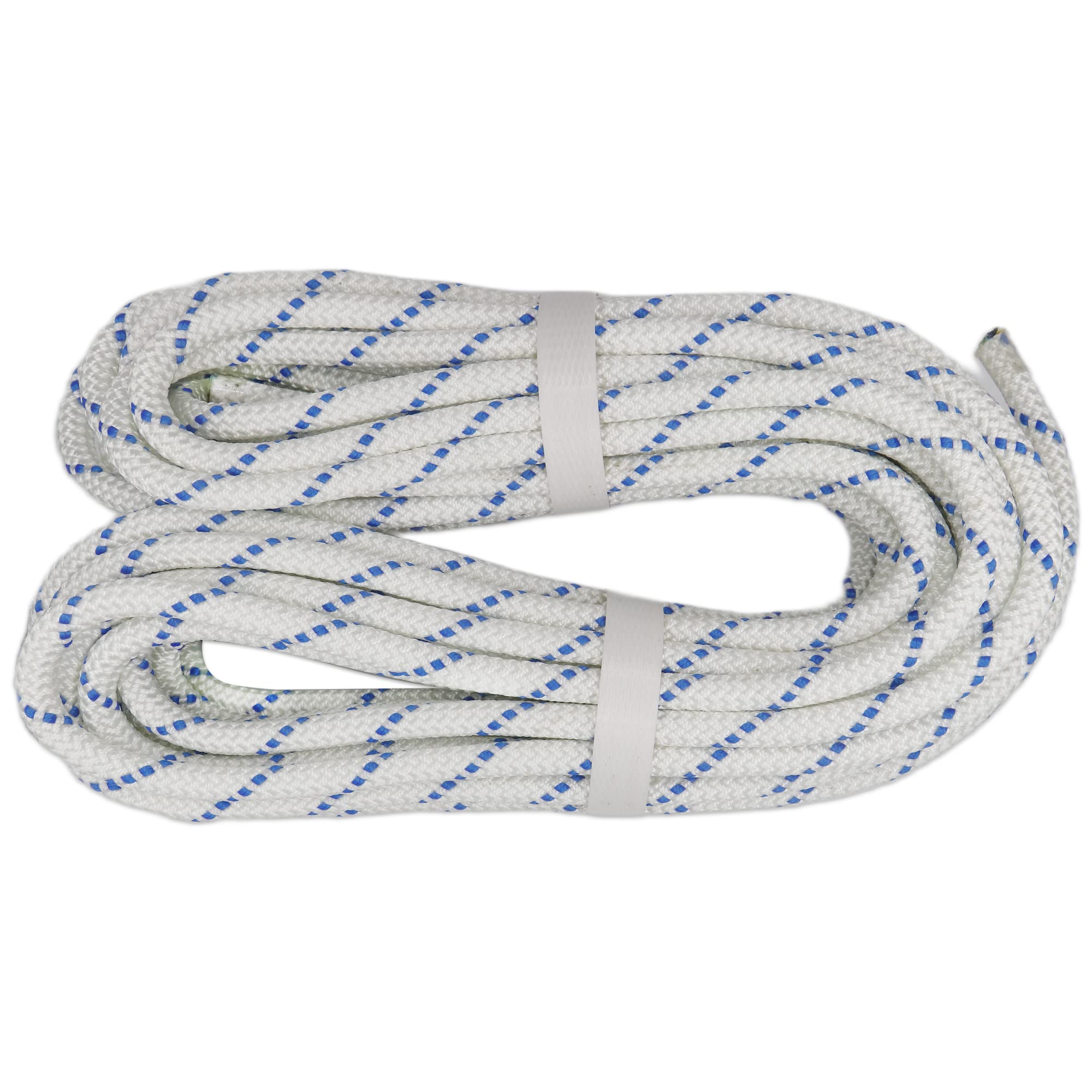 IMROPE 8mm Braided Polyester Rope Great for Clothes Line Drying and Swing, 7-Core Design, Durable and Strong for Indoor and Outdoor Use (White with Blue, 33 Feet)