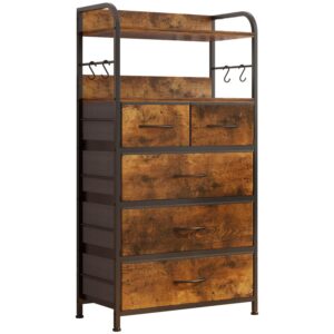 jojoka 5 drawers dresser for bedroom, dressers & chests of drawers for hallway, entryway, storage organizer unit with fabric, sturdy metal frame, wood tabletop, easy pull handle