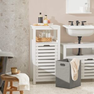 haotian bathroom laundry basket laundry cabinet bathroom cabinet storage cabinet with slatted door, white, bzr67-w