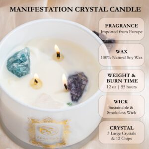 Healing Chakra Crystal Candles with Amethyst Manifestation Bracelet, Spiritual Meditation Scented Candle Gift Set for Women Mom, Premium Natural Fragrance Soy Wax for Relaxation Stress Relief