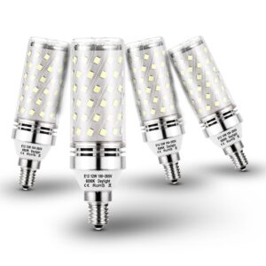 heifymi e12 100w led candelabra bulbs replacement, 6000k daylight bright white, e12 12w led candle light bulbs t6 c7 1200lm, e12 base chandelier pendant ceiling fan bulbs, non-dimmable, 4pack