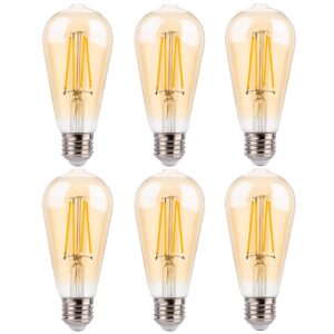 flsnt 40w equivalent led edison bulbs with amber glass, 4w st19 dimmable vintage led light bulbs for pendant light, 90+ high cri, 2200k warm white, 400lm, e26 base, 6 pack