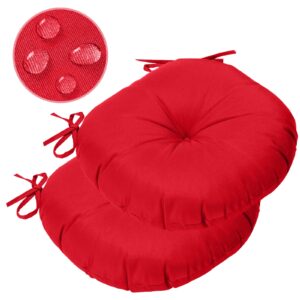 gueglsa outdoor tufted round cushions 15 inch, waterproof bistro chair cushions 15"x15"x3", circular seat pads with ties for patio garden, set of 2, red