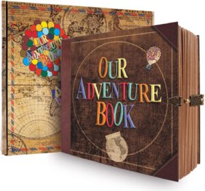 our adventure book 146 pages 8.9*7.7 inch scrapbook photo album,retro style embossed letter cover travel diary journal scrap book for couples,memory book for anniversary wedding,valentine's day gift