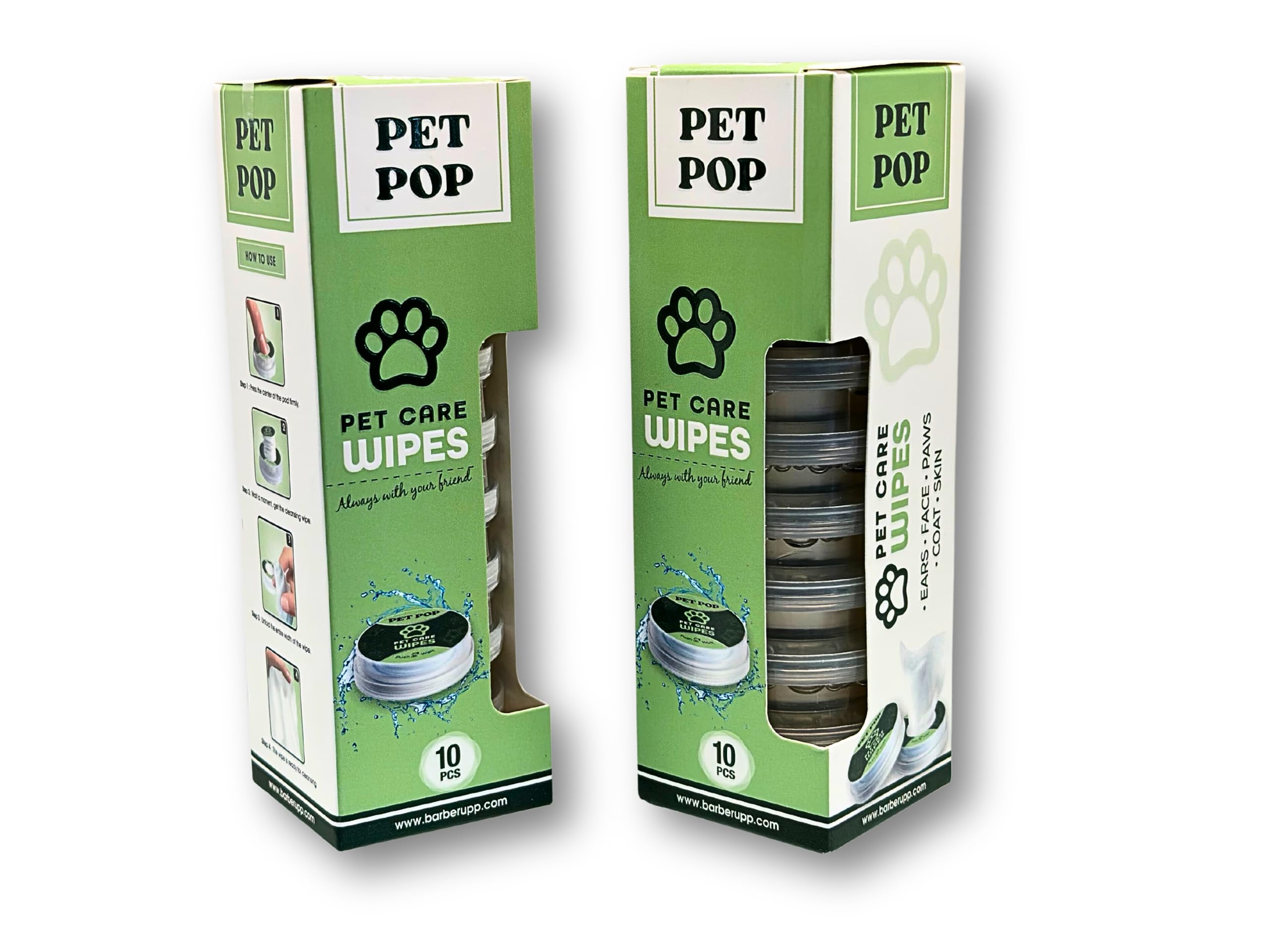 BARBERUPP Pet Wipes for Dogs - Travel-Friendly Dog Paw Wipes - Dog Wipes Cleaning Deodorizing - Puppy Wipe Set - Scented Doggie Grooming Non-Wet Wipes - 2 x 10 Individually-Sealed Pods