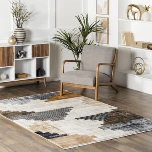 nuloom fringed performance indoor area rug, power loomed, easy clean, durable, non-shed, 3' x 5', vanita beige