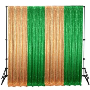 4 panels green gold sequin backdrop curtain 2 ft x 8 ft glitter background sparkle photography for party congrats grad graduation party decorations, birthday, wedding