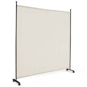 ldaily 6ft single panel rolling room divider, 73" wide partition privacy screen with wheels, freestanding fabric room panel, portable wall divider for bedroom, office, hospital (white, 1-panel)