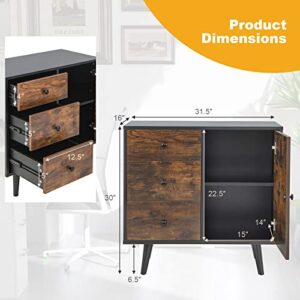 Tangkula Storage Cabinet with 3 Drawers and Door Cabinet, Industrial Wood Accent Cabinet with Adjustable Shelf, Retro Farmhouse Sideboard Buffet Cabinet for Kitchen Living Room (Industrial)