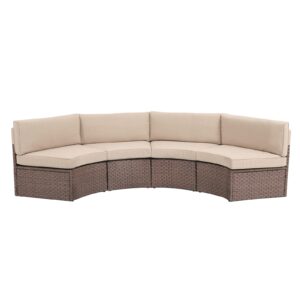 sunsitt outdoor 4-piece patio sectional set half-moon patio furniture wicker curved outdoor sofa with beige cushion