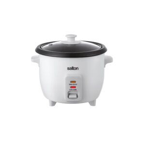 salton 6 cup automatic rice cooker with bonus food steaming basket, measuring cup & spatula, removable non-stick cooking bowl for quinoa, oatmeal and more, white (rc2104wh)