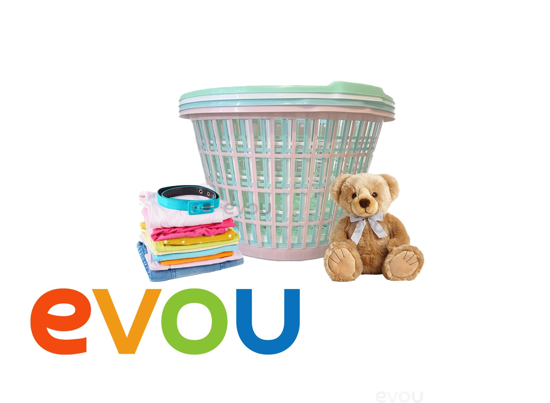 Evou Set of 4 Laundry Baskets Hampers (Several Colors) Lightweight Plastic, for Clothes, Towels, Storage of Kids & Baby Toys, Garden, 1 Bushel Capacity (White)