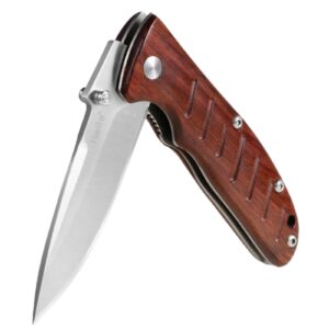 harita pocket knife folding knife edc, wood handle thumb stub with pocket clip, stainless steel blades, 2.76 inch 8cr13mov steel blade, foldable camping finishing survival hunting for men women rosewood handle