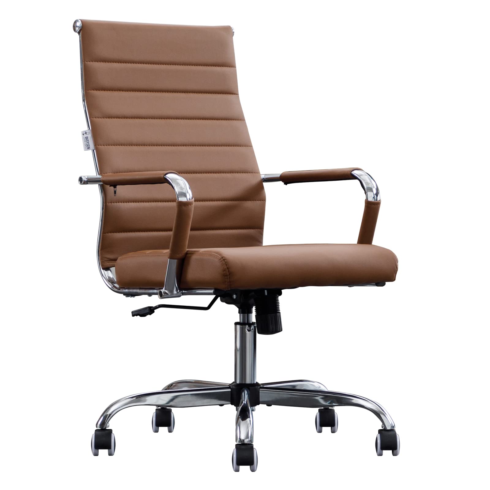 BOWTHY Home Office Chair Ribbed, Modern Leather Conference Room Chairs, Ergonomic Office Desk Chair, High Back Executive Computer Chair, Adjustable Swivel Chair with Arms (Brown)