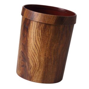 nolitoy wooden trash can, round rubbish bin simulation wood waste bins retro wastebasket for bathrooms kitchen home office