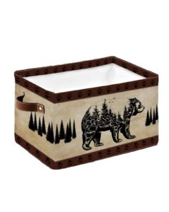 storage basket vintage black bear pine tree silhouettes large foldable storage bins with handles retro rustic waterproof laundry baskets for organizing clothes shelves closet toy gifts bedroom 1 pack