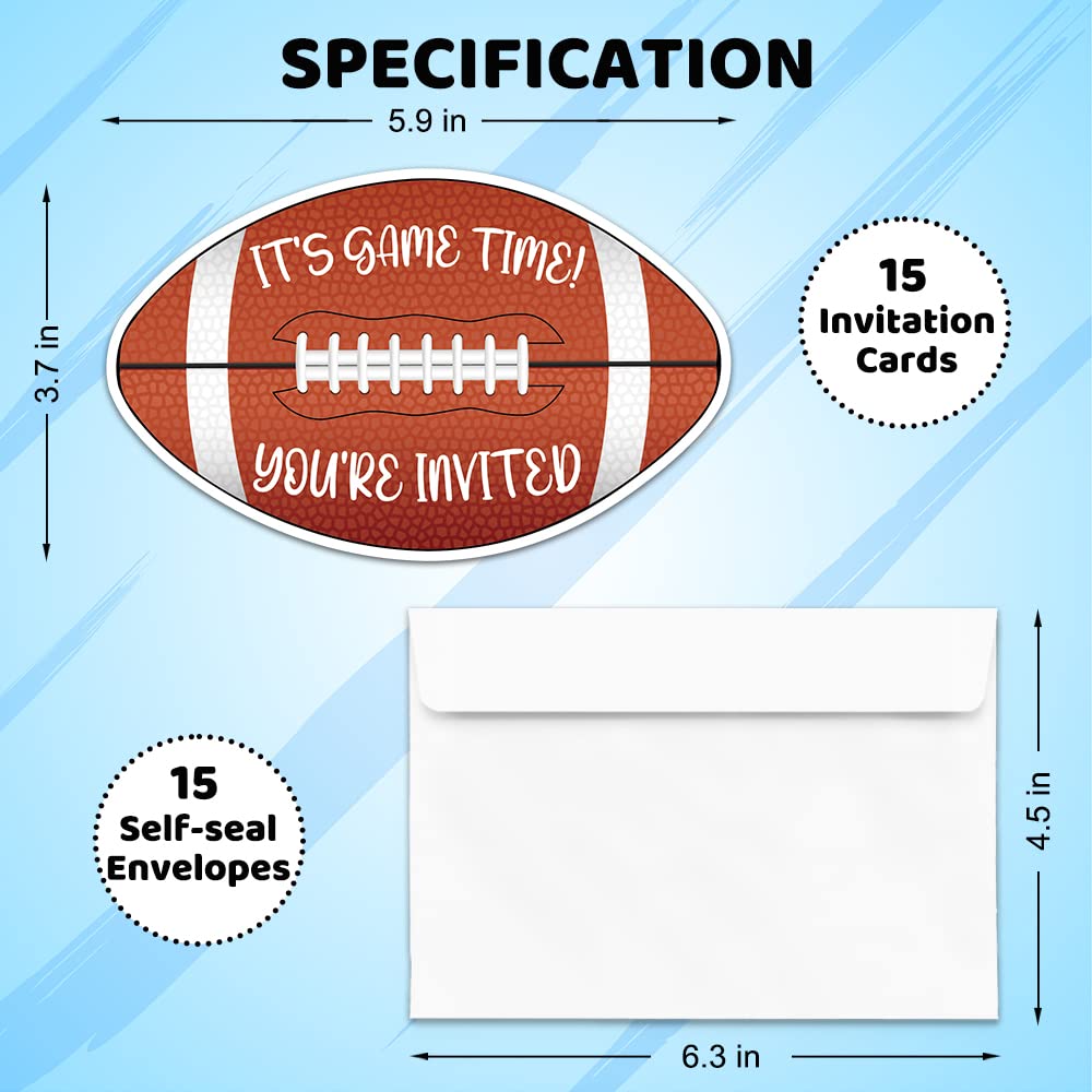 ERHACHAIJIA 15 PCS American Football Shaped Fill-In Invitations Cards With Envelopes, Funny Birthday Sports Party Baby Shower Football Party Invites for Boys Girls Adults Football Lover-It's Game Time