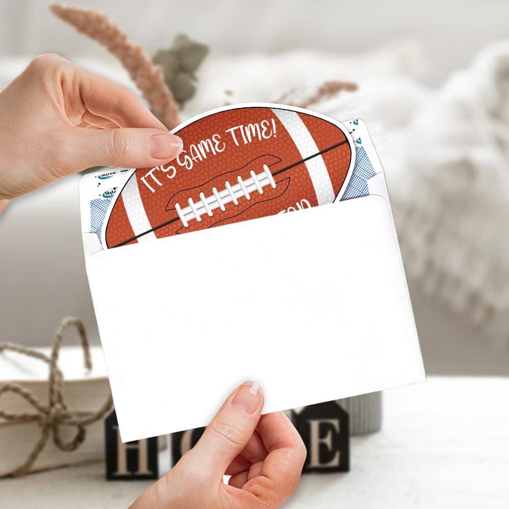 ERHACHAIJIA 15 PCS American Football Shaped Fill-In Invitations Cards With Envelopes, Funny Birthday Sports Party Baby Shower Football Party Invites for Boys Girls Adults Football Lover-It's Game Time