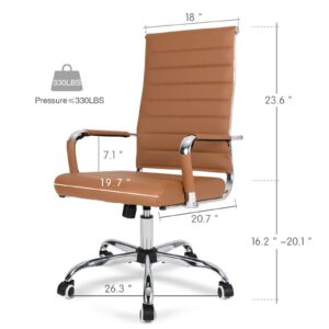 BOWTHY Home Office Chair Ribbed, Modern Leather Conference Room Chairs, Ergonomic Office Desk Chair, High Back Executive Computer Chair, Adjustable Swivel Chair with Arms (Brown)