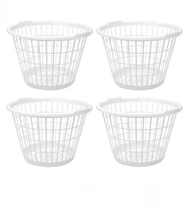 evou set of 4 laundry baskets hampers (several colors) lightweight plastic, for clothes, towels, storage of kids & baby toys, garden, 1 bushel capacity (white)