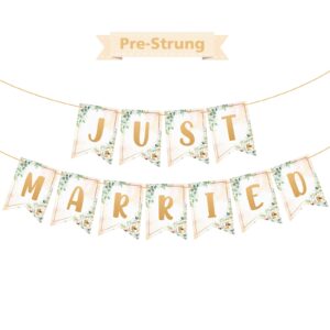 just married banner - just married sign - floral wedding engagement bridal shower theme wedding banner - wedding reception party decorations & decor