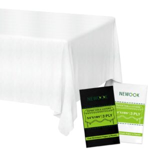 newook white paper tablecloths disposable for rectangle tables 12 pack,3 ply paper & plastic quality table cloth for parties,54 x 108 inch birthday table cover outdoor wedding banquet tablecover